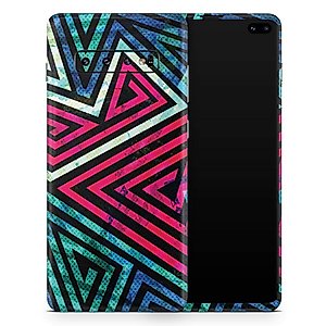 DesignSkinz Grungy Neon Triangular Zig Zag Shapes Protective Vinyl Decal Wrap Skin Cover Compatible with The Samsung Galaxy S20 (Screen Trim & Back Glass Skin)