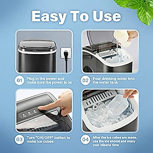 Simple Deluxe Countertop Ice Maker Machine, 9 Ice Cubes Ready in 6 Mins, 26lbs Ice/24Hrs, with Scoop & Basket, Self-Cleaning Function, for Home Kitchen Office Bar Party, Black