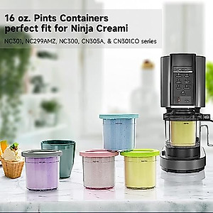 Containers Replacement for Ninja Creami - Ice Cream Pint Container with Silicone Lid, 4 Pack, 16oz Cups, Compatible with NC301 NC300 NC299AMZ Series Ice Cream Maker