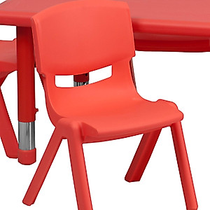 EMMA + OLIVER 24" W x 48" L Red Plastic Adjustable Activity Table Set-6 Chairs
