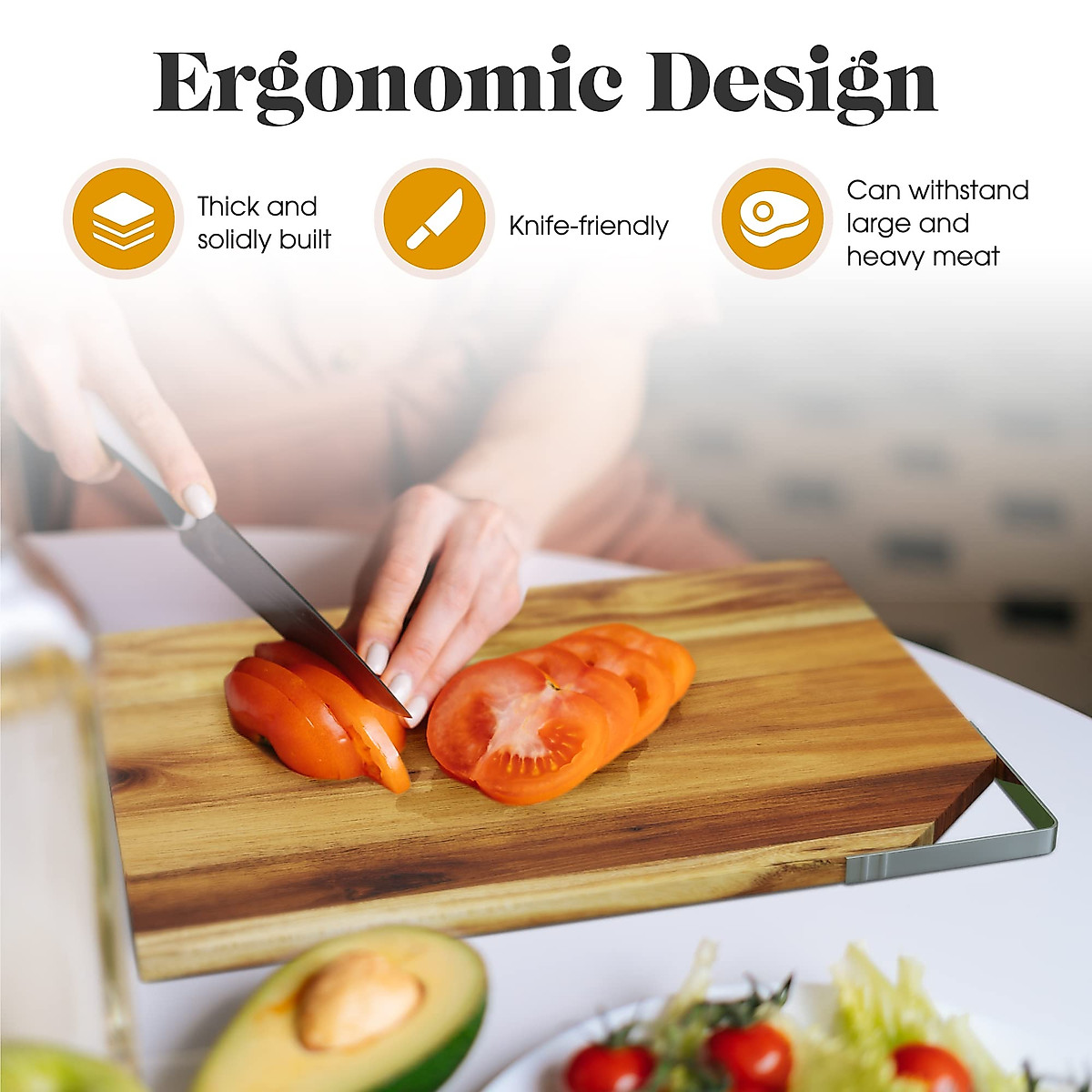 American Atelier’s Acacia Wood Cutting Board with Metal Accent | Large Chopping Board | Serving Tray for Cheese, Meats, Charcuterie Boards | 15.82” x 11.88”