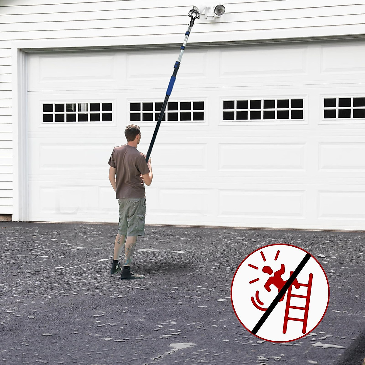 Karveden 28FT Reach Light Bulb Changer for High Ceilings with Pole, 5-20FT Light Bulb Extension Pole Changer with Baskets and Suction Cup for High Ceilings and Recessed Lights, Blue