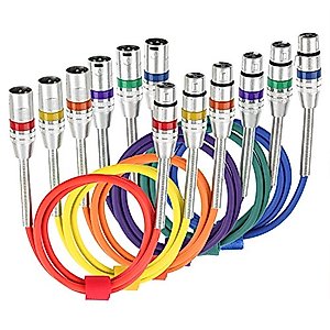 Disino 6 Pack Multi-Color XLR Patch Cables, 3-Pin Balanced XLR Male to Female Microphone Cable Mic Cords - 3.3 feet/1 Meter