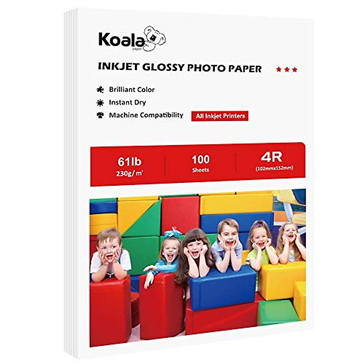 Koala Heavyweight Photo Paper High Glossy 4x6 Inches for Inkjet Printing 100 Sheets 61LB