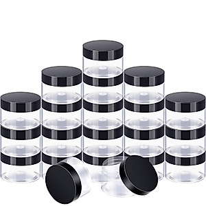 SATINIOR 24 Pieces Empty Clear Plastic Jars with Lids Round Storage Containers Wide-Mouth for Beauty Product Cosmetic Cream Lotion Liquid Butter Craft and Food (Black Lid, 6 oz)