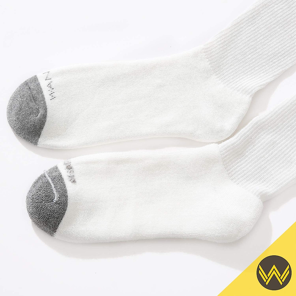 WANDER Men's Cushion Crew Socks 6-Pack Running Socks Men Cotton Athletic Sport Work Shoes White 8-13