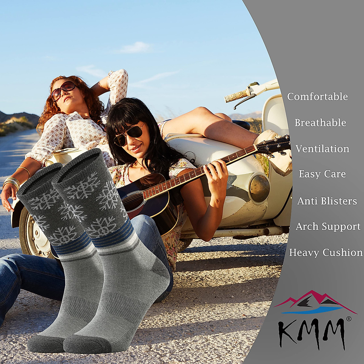 KMM Women's Merino Wool Cushion Crew Socks for Ladies Outdoor Hiking Hike Trail Casual Stylish Colorful Light Dry Soft comfy(Color10 L)