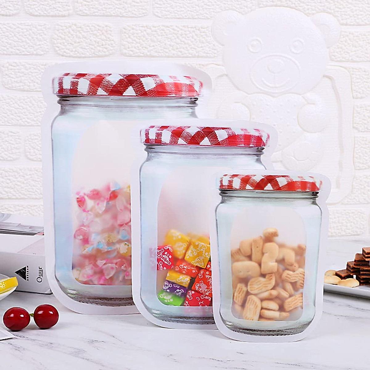 100 Pieces Mason Jar Bottle Ziplock Bag Creative Zipper Packaging Bag Food Storage Stand Up Pouch Bags (4.25x6.06 Inch)