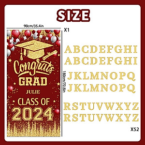 XHCYGWY Maroon and Gold Graduation Decorations Class of 2024 Banner Personalized Graduation Door Cover with 52 Alphabets Stickers,Congrats Grad 2024 Graduation Party