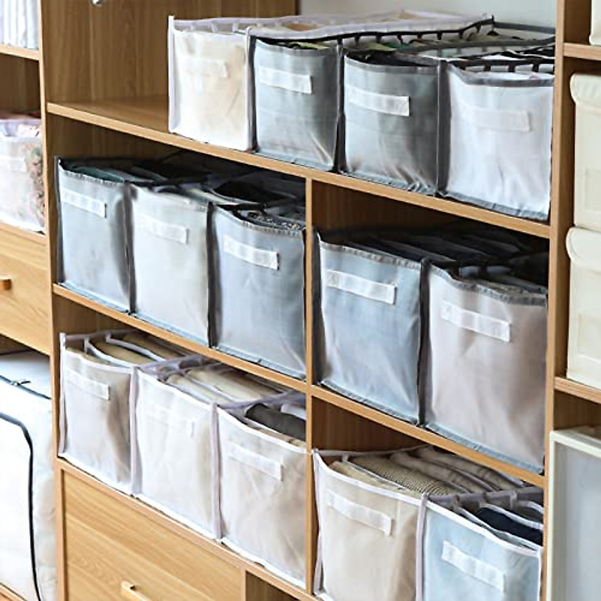 Kaker Washable Wardrobe Clothes Organizer for Closet - 7 Grids Washable Wardrobe Clothes Organizers, New to Large 9 and 12 Compartments (L, 3 PCS Grey)