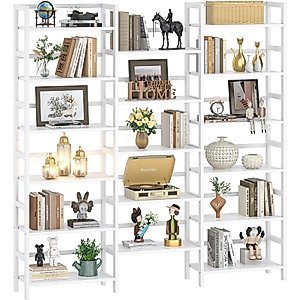 Homykic Bamboo Triple Wide Shallow Bookshelves and Bookcases, 6-Tier 6ft Tall Bookshelf with 17 Open Display Shelves, Super Large Freestanding Book Shelf for Home Office, Bedroom, Living Room, White