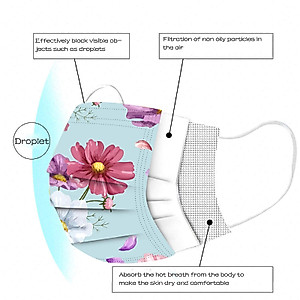 SHENQI 50 Packs Floral Disposable Face_Masks Adult Designs for Spring Summer 3-Ply Flower Facemasks Holiday Paper Masks Women Men