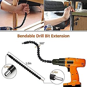 Universal Socket Wrench Tool and Flexible Drill Bit Extension Set, Bendable Drill Bit Extension, 1/4 3/8 1/2" Universal Socket Adapter Set, 105° Right Angle Drill Extension, Screwdriver Bit Kit