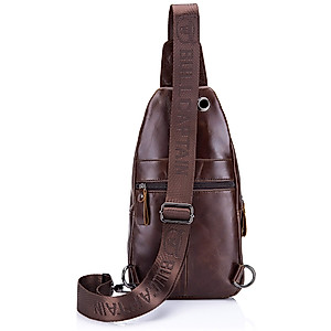 BULLCAPTAIN Genuine Leather Sling Bag,Full Grain Leather Casual Crossbody Shoulder Backpack Travel Hiking Vintage Chest Bag Daypacks for Men (Coffee)