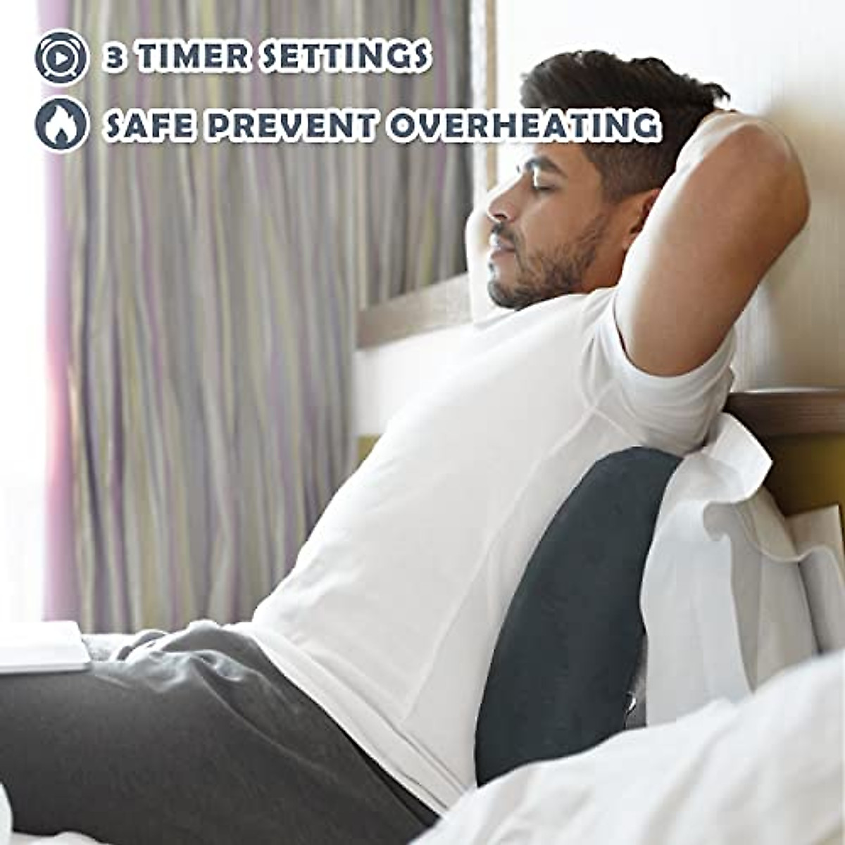 Heating Lumbar Support Pad for Back Pain Relief, Electric Heated Pad for Back with Strap, Soothing Heat Therapy 3 Heat Settings Timer Settings, Heating Technology for Waist, Abdomen, Neck, Shoulders