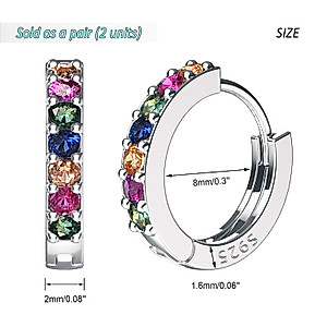 SWEETV 925 Sterling Silver Rainbow Hoop Earrings for Women Girls - Small Hoop Earrings Cubic Zirconia Hypoallergenic Earrings for Girls,Rainbow