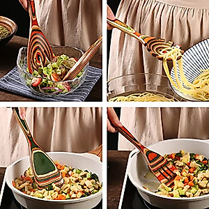 Kitchen Utensils Set for Cooking, NAYAHOSE 7 Pcs Pakkawood Wooden Cooking Spoons & Spatulas with Spoon Rest, Safe for Non-Stick Cookware, Housewarming Kitchen Gift
