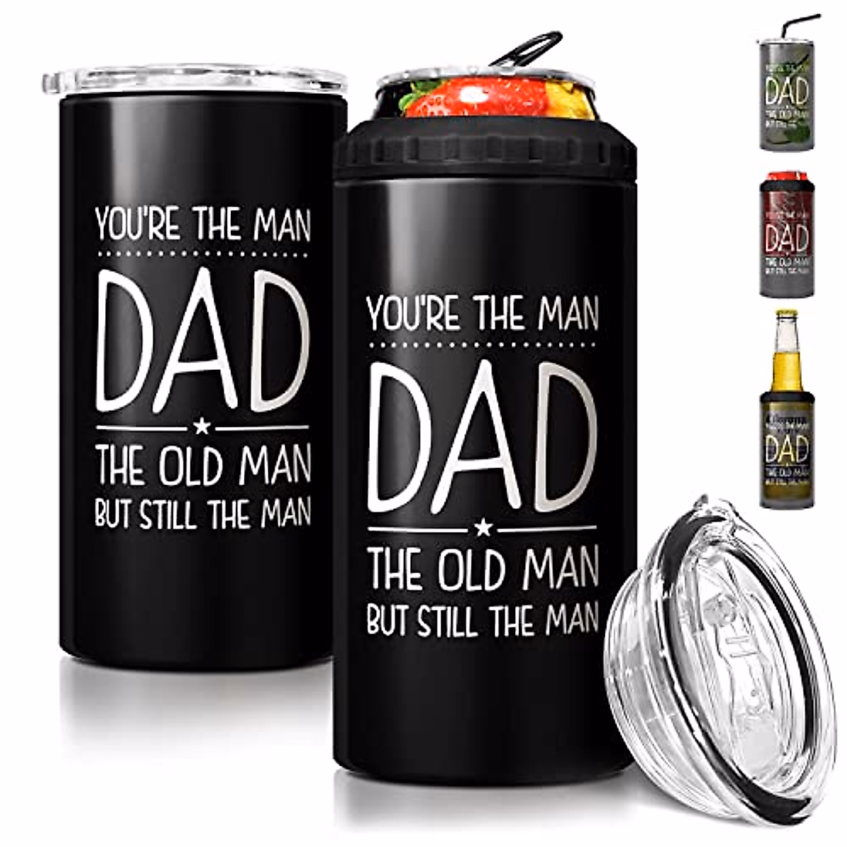 SANDJEST 4-in-1 Dad Tumbler Gifts for Dad from Daughter Son - 12oz Funny Old Man Dad Can Cooler Tumblers Cup - Stainless Steel Insulated Cans Coozie Christmas, Birthday, Father's Day Gift