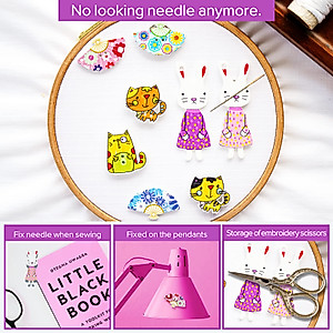 8pcs Needle Minder for Cross Stitch,Sewing Magnetic Needle Keeper,Cute Cat&Rabbit Cartoon Pin,Needle Holder for Embroidery,Needlework Storage Accessory, Gift for Cross Stitch Lover（3-Needle）
