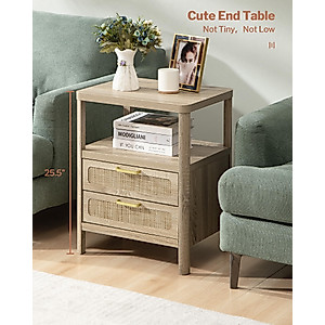 SHEEPPING Rattan Nightstands Set of 2 - Bedside Tables with 2 PE Rattan Drawers, Boho Night Stand with Open Wood Shelf, Farmhouse Bed Side Table/End Table for Bedroom Living Room, Natural, 25.5" H