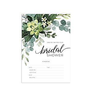Lush Greenery Fill In The Blank Bridal Shower Invitation / 25 Floral Bridal Shower Invitations With Envelopes / 5" x 7" Bride To Be Flat Invite Cards/Made In The USA