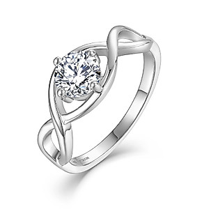 JO WISDOM Infinity Promise Rings 925 Sterling Silver Engagement Wedding Anniversary Ring with with 6mm 5A Cubic Zirconia Size9