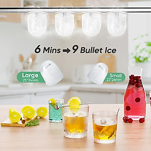 DUMOS Countertop Ice Maker, Portable Ice Machine Self-Cleaning, 9 Cubes in 6 Mins, 26.5lbs/24Hrs, 2 Sizes of Bullet Ice, with Ice Scoop, Basket and Handle, Ice Cube Maker for Home Kitchen Party,Green