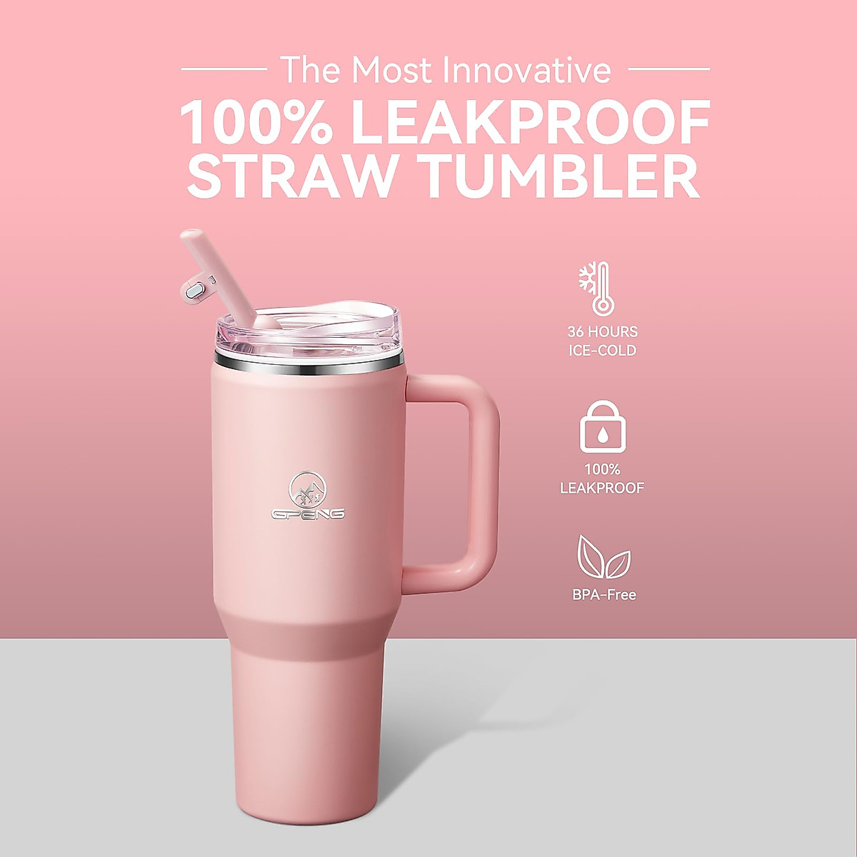 Gpeng 30/40/50 oz Tumbler with Handle, Water Bottles with Straw Lid, Insulated Stainless Steel Travel Mug Cup Holder Friendly, Keep Drinks Cold or Hot for Hours