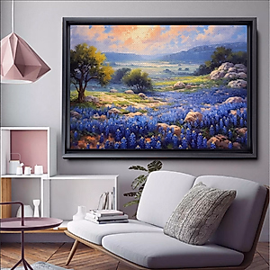 Enchanting Texas, Native Texas Hill Country Bluebonnet Landscape - Fine Art Print Mounted in a White Mat Board