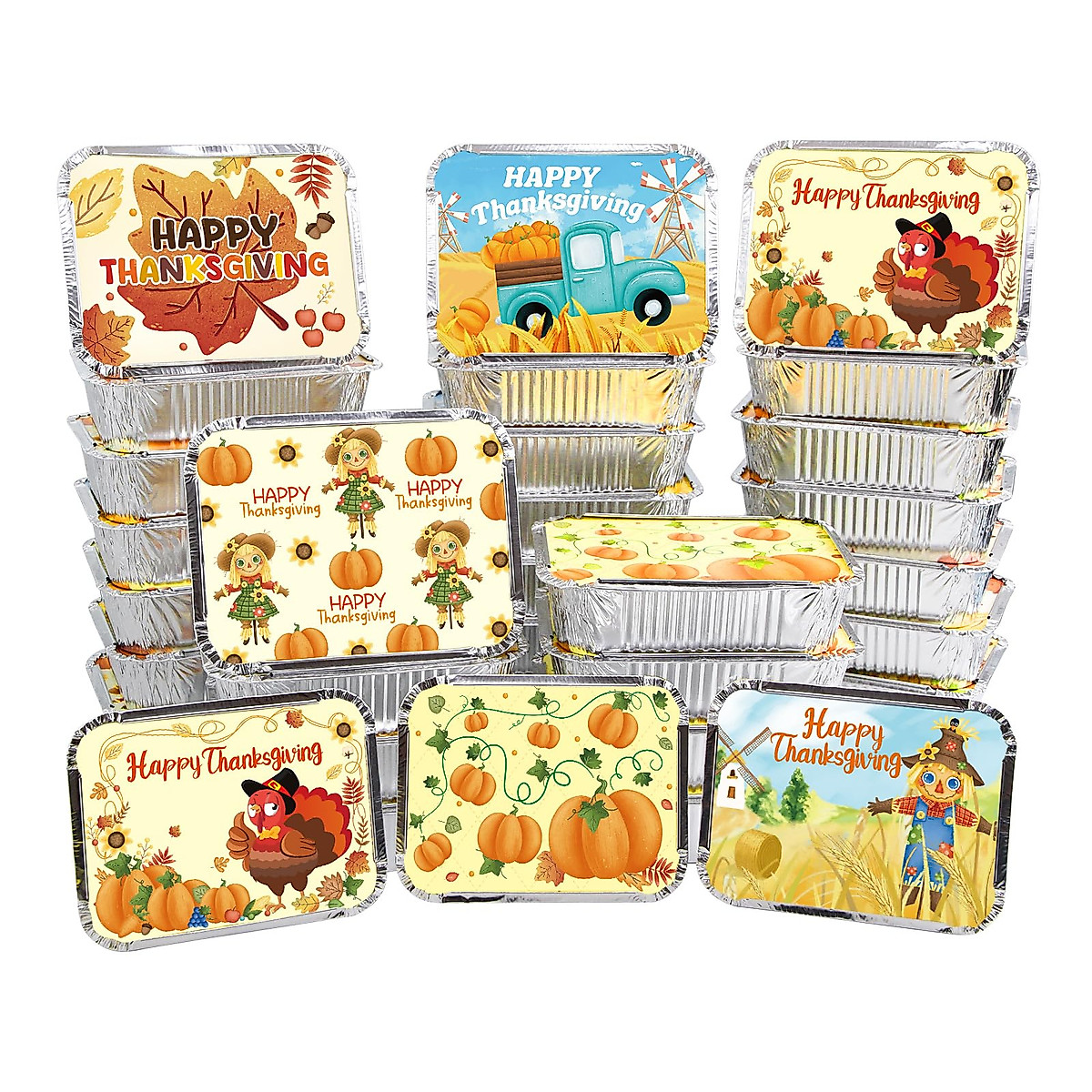 WorldBazaar Cute Thanksgiving Aluminum Containers with Lids 36PCS Thanksgiving Food Leftover Containers Disposable Fall Turkey Foil Pans Food Sacks Storage Thanksgiving Party Supplies