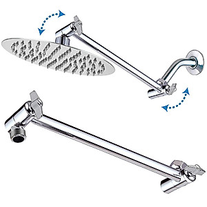 Rain Shower Head with 11'' Adjustable Arm, NearMoon High Pressure Stainless Steel Rainfall Showerhead, Ultra-Thin Design - Pressure Boosting (8-Inch Shower Head with Arm, Chrome)