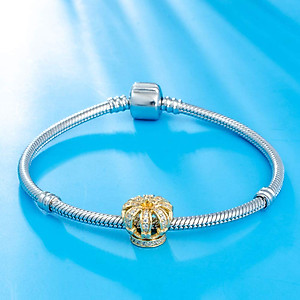 Princess Royal Crown Gold-plated Charm 100% Authentic 925 Sterling Silver Charms Crown Heart Beads Charm for European Charms Bracelet