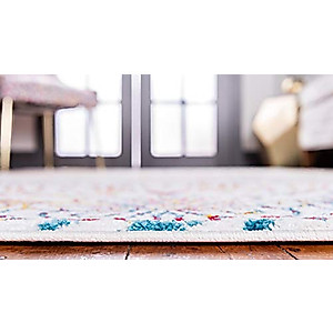 Unique Loom Lyon Collection Colorful Abstract Floral Rainbow Gradient Area Rug, 4 x 6 Feet, Ivory/Pink