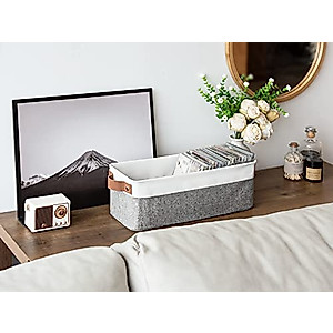 StorageWorks Narrow Storage Bins, Small baskets for Organizing, Long Storage Basket with Handles, Fabric Storage Bins for Shelf, Grey and White, 2-Pack