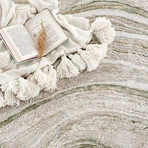 BoutiqueRugs Liverpool Modern Abstract Area Rug - Contemporary Marble Print Rug for Living Room - Cream, Green, Sage - 6'7" x 9' (6x9 Area Rug)