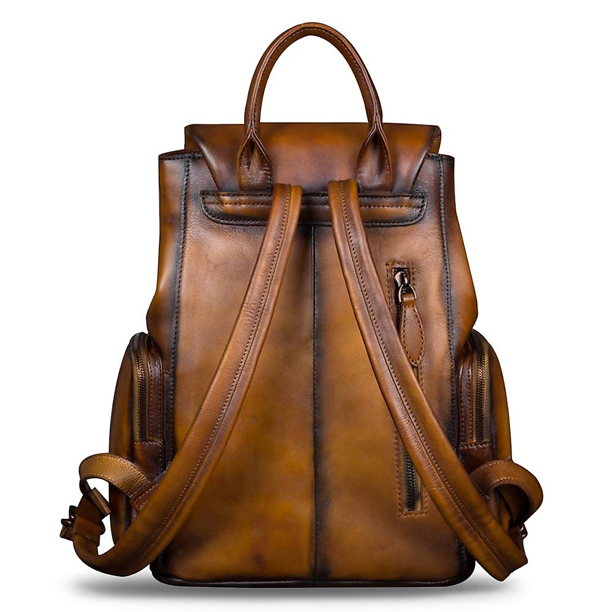 IVTG Genuine Leather Backpack for Women Vintage Real Leather Rucksack Fashion Knapsack Purse Daypack Bag High Capacity (Brown)