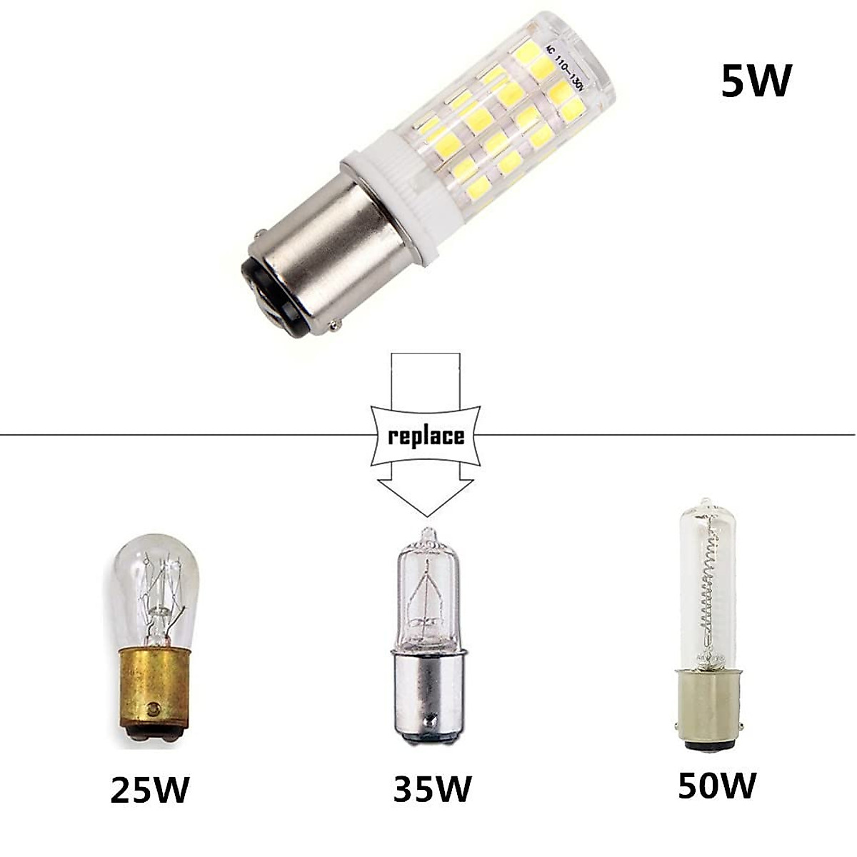 HRYSPN BA15D Double Bayonet Sewing Machine LED Light Bulb 5 Watt Daylight White 6000K Non-dimmable AC110V-130V (Pack of 4)