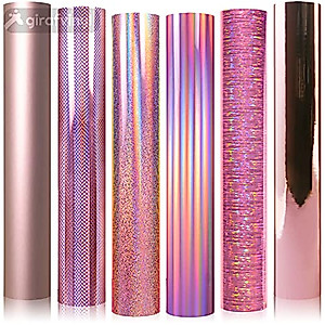 GIRAFVINYL Holographic Vinyl Rose Gold Permanent Vinyl Adhesive Vinyl for cricut 12” X 12” 6Pcs Vinyl for Decor,Car,Home,Tumblers