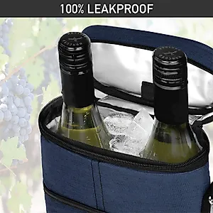 OPUX 2 Bottle Wine Carrier Tote, Insulated Leakproof Wine Cooler Bag, Wine Travel Bag for Picnic BYOB Beach, Portable Wine Bottle Carrying Case, Gift for Wine Lover Women Men Christmas, Navy