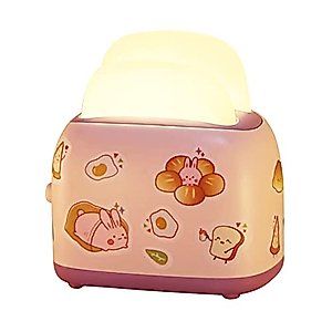 THAYLA Cute Night Lights with USB Rechargeable & Kawaii Stickers for Kids Toaster Lamp Bread Night Light Room Desk Decor for Bedroom, Baby Nursery, Living Room, Dining Pink