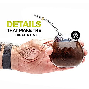 BALIBETOV Yerba Mate Gourd Set (Original Natural Handmade Yerba Mate Cup Argentina) - Includes Mate Tea Cup, Bombilla (Yerba Mate Straw) and Clean Brush - Classic Mate Cup and Bombilla (Dark Brown)