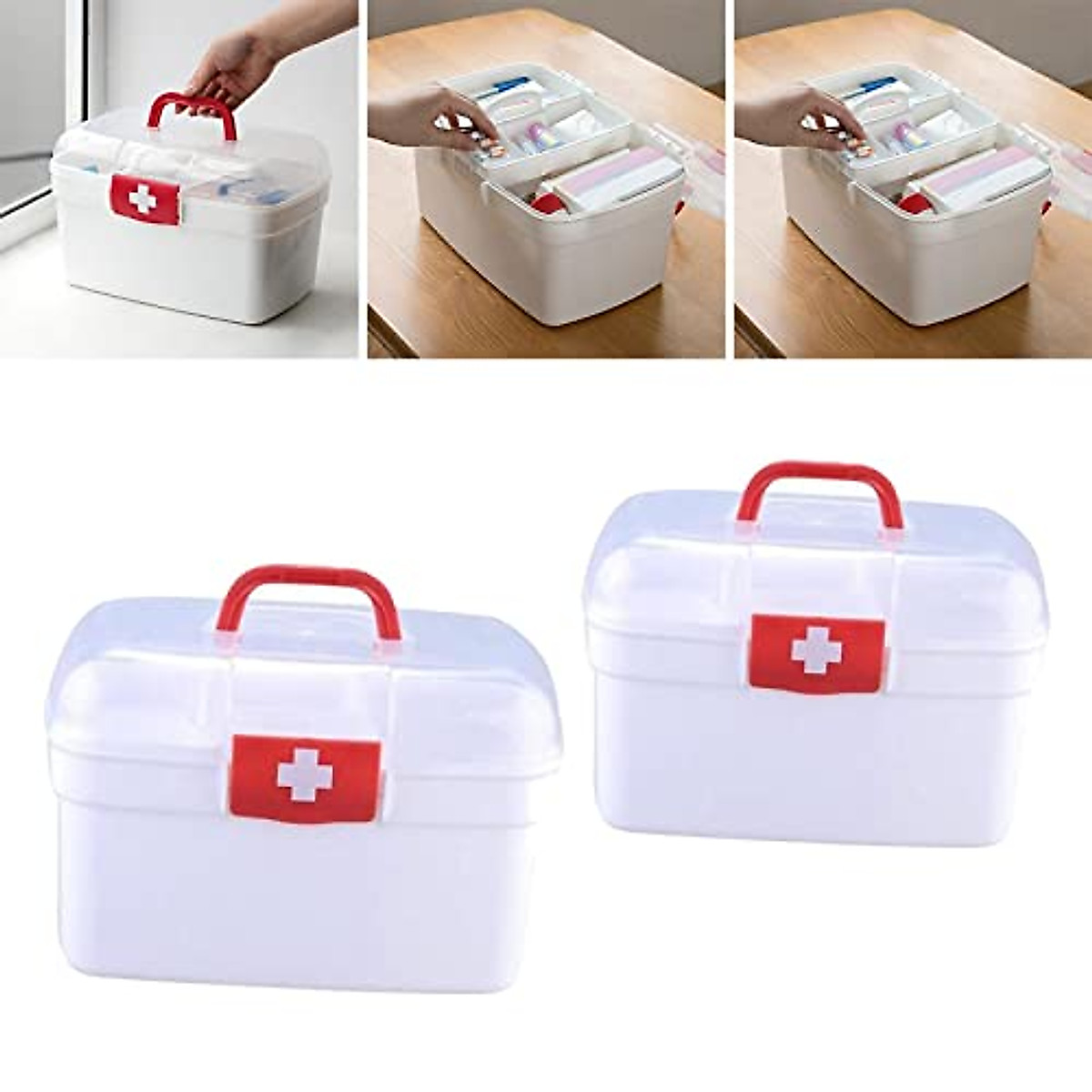 Menolana 2x Multi Purpose Medical First Aid Box Container Household Bin Portable Detachable Tray Storage Box Organizer for Sewing Office Car Hiking