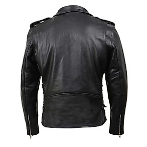 Milwaukee Leather SH1011 Black Classic Brando Motorcycle Jacket for Men Made of Cowhide Leather w/Side Lacing - Medium