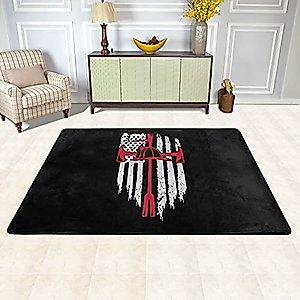 Reflective American Flag Firefighter Thin Red Line Fire Department Area Rug Large Size Family Living Room Bedroom Office Area Carpet 72"x48"