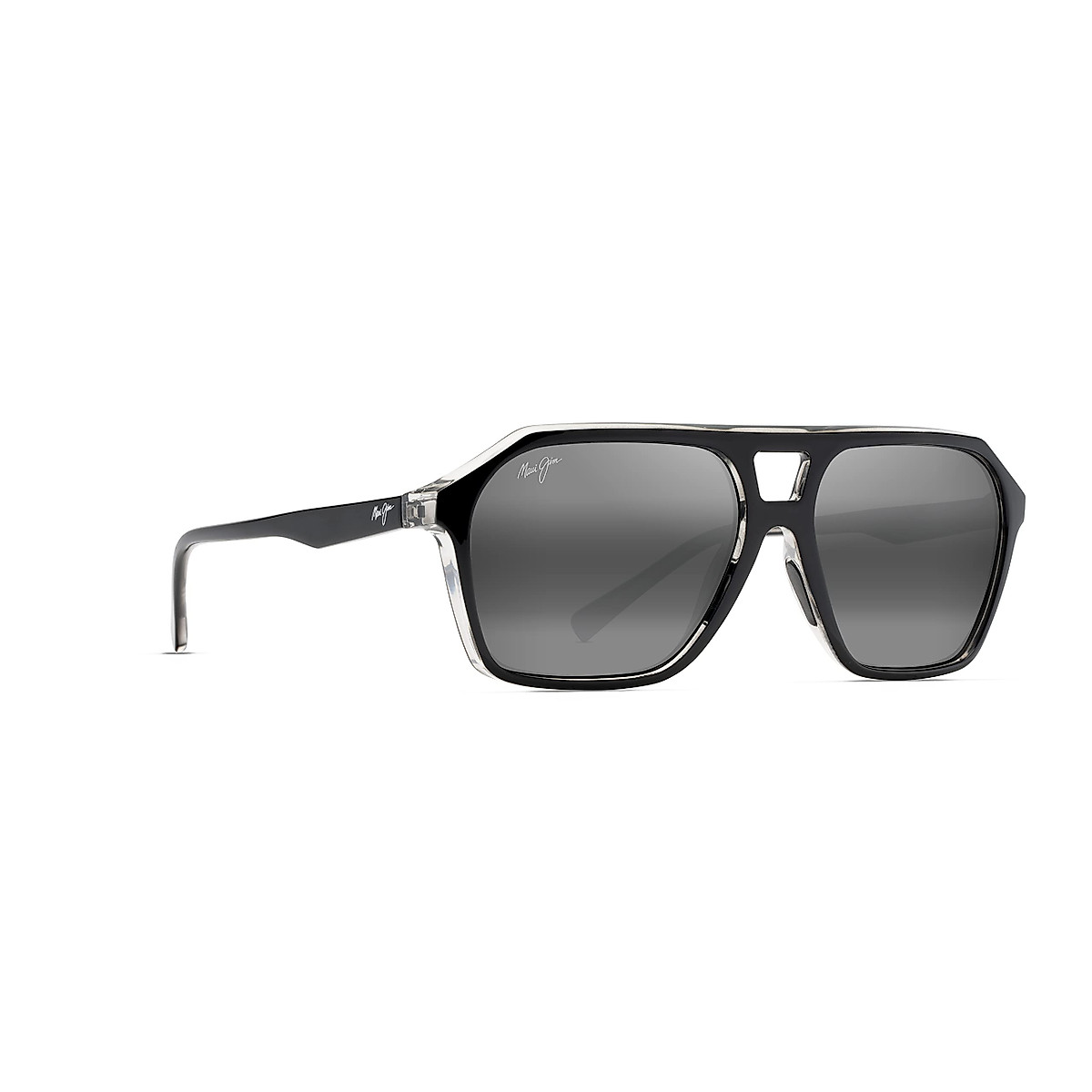 Maui Jim Men's Wedges Polarized Aviator Sunglasses, Black Gloss w/Crystal Interior/Neutral Grey, Medium