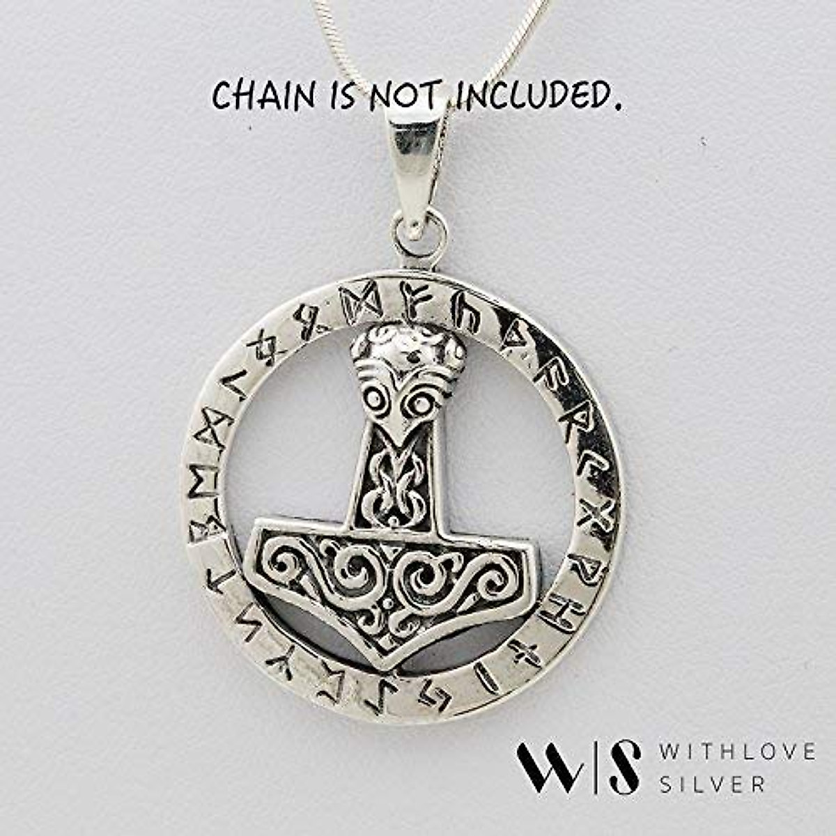 WithLoveSilver Sterling Silver Viking Amulet Norse Warrior Hammer of Thor Mjolnir Pendant