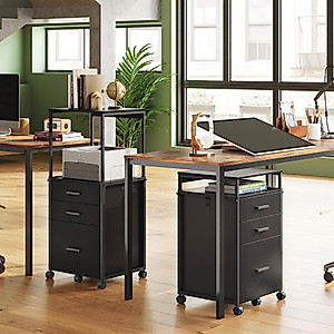DEVAISE File Cabinet with Storage Drawers, Rolling Printer Stand with Adjustable Shelves, Wood Filing Cabinet for Home Office, Black