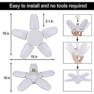 RGZZUP 6PACK LED Garage Lights,E26 100W Deformable Led Garage Ceiling Lighting 10000LM E26/E27 Daylight 6000K LED Ceiling Lights Adjustable Led Garage Light Extended Base for Garage,Warehouse