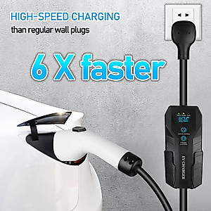 EV Charger Level 2, 8 to 32Amp - 240V Portable Electric Car Charger Nema 14-50 Plug WiFi & Bluetooth Enabled EVSE EV Charger 25FT Cable