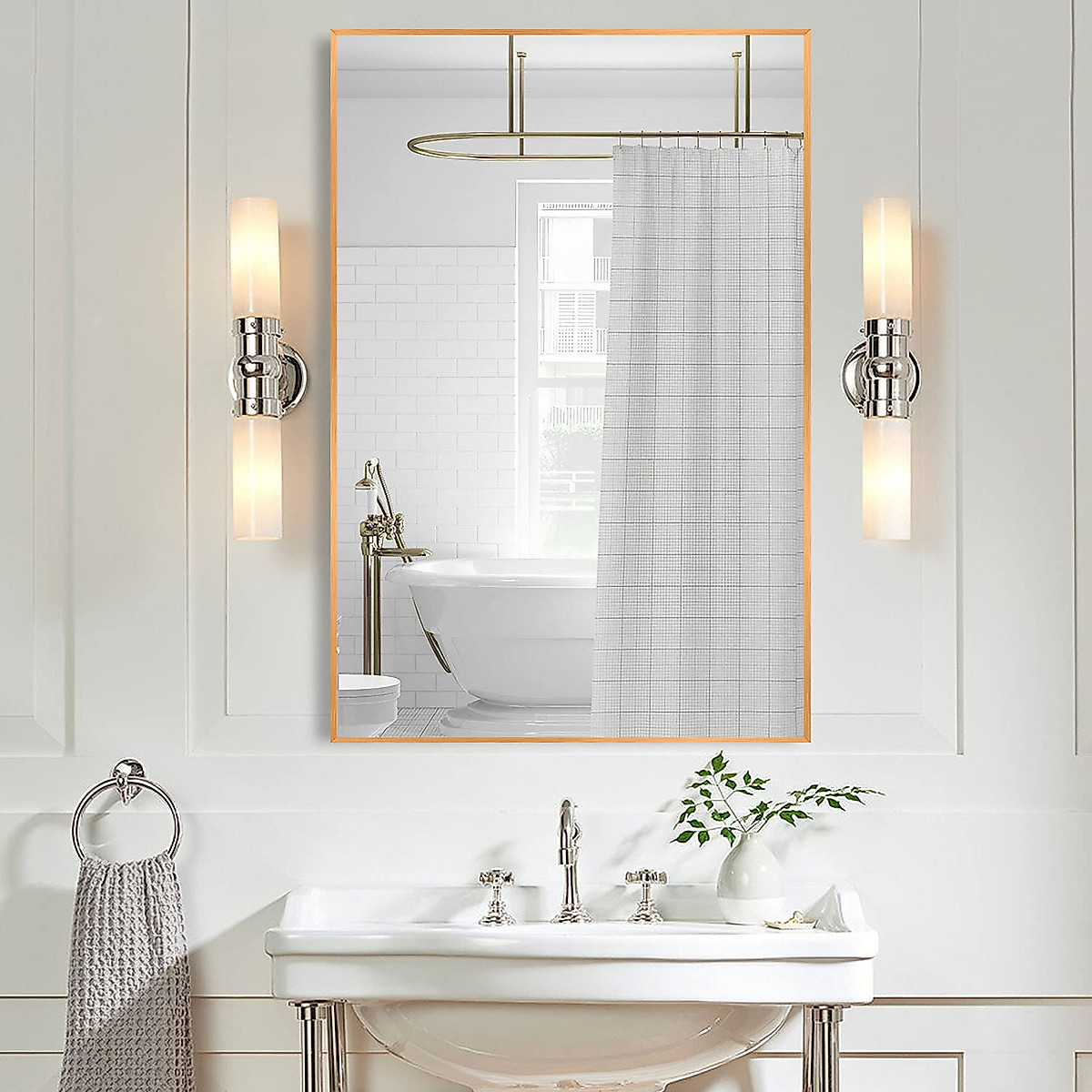 NeuType 38"x26" Wall Mirror Full Length Mirror Floor & Full Length Mirrors Full Body Mirror Gold Mirror Shower Mirror Dressing Mirror Boho Mirror Aluminum Alloy Frame No Stand